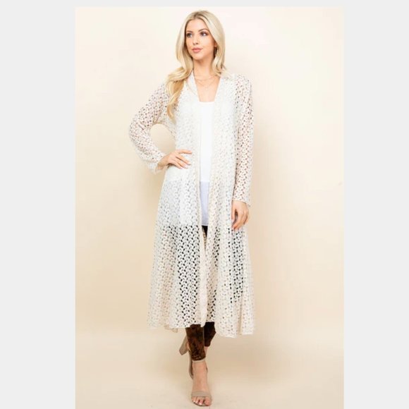 Handmade | Jackets & Coats | Vintage Handmade Crochet Long Lace Jacket ...